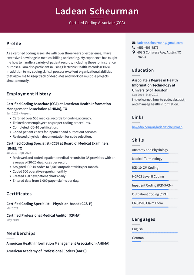 Medical Coder Resume Example And Writing Guide - Resumelawyer