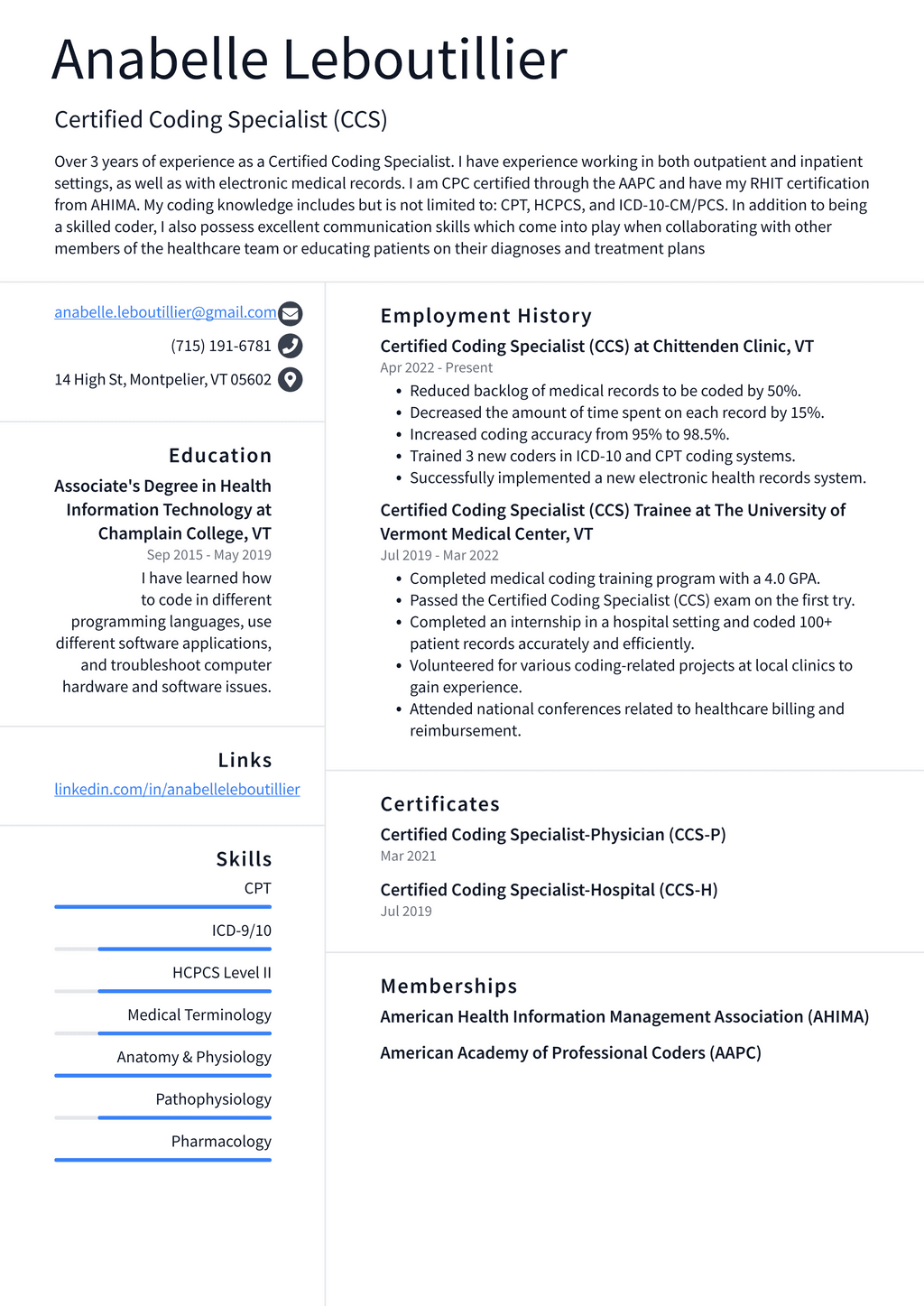 Medical Coder Resume Example and Writing Guide - ResumeLawyer