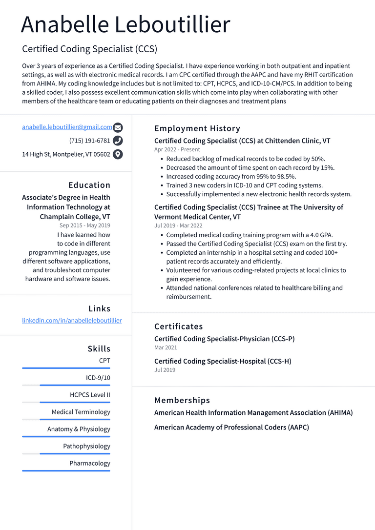 Medical Coder Resume Example And Writing Guide - Resumelawyer