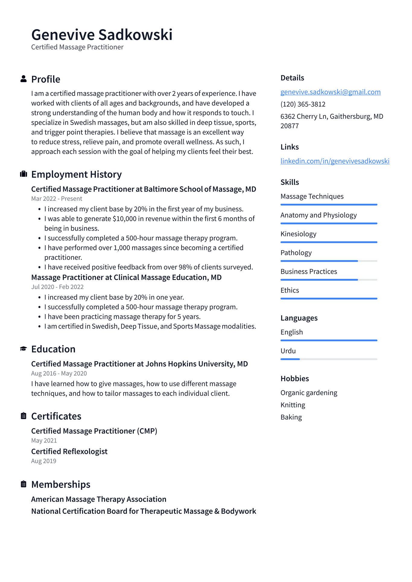 Massage Therapist Resume Example and Writing Guide - ResumeLawyer