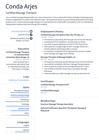 Massage Therapist Resume Example and Writing Guide - ResumeLawyer