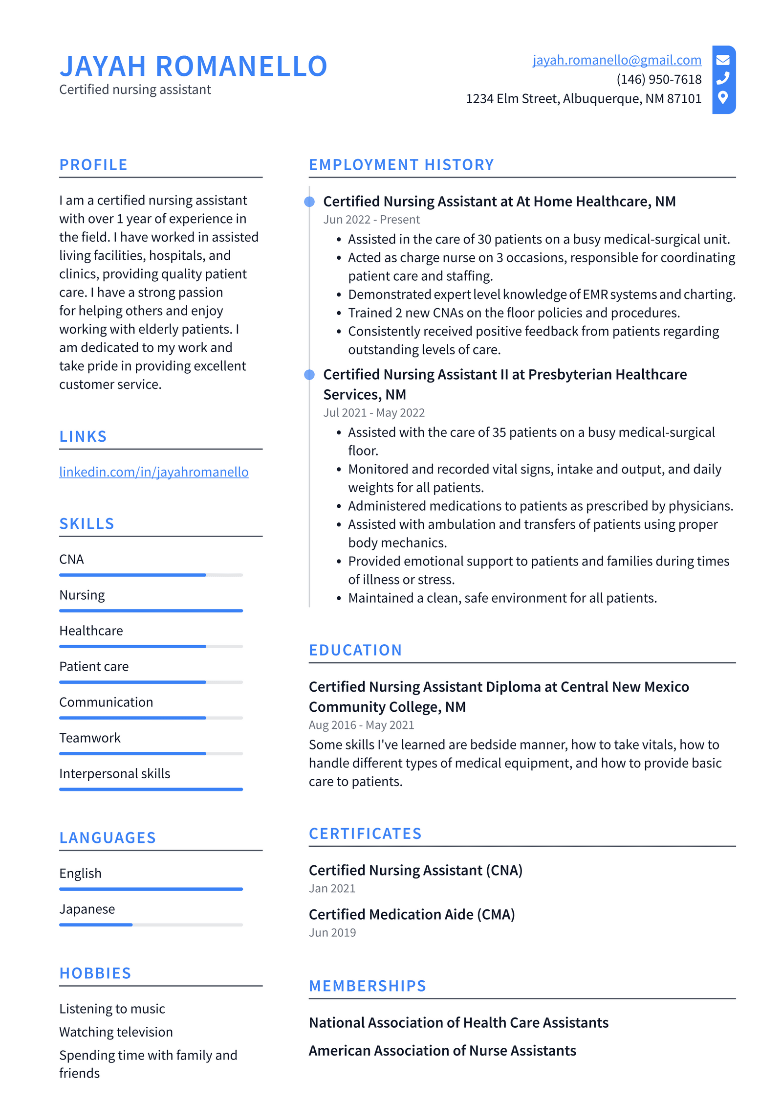 CNA Resume Example and Writing Guide - ResumeLawyer