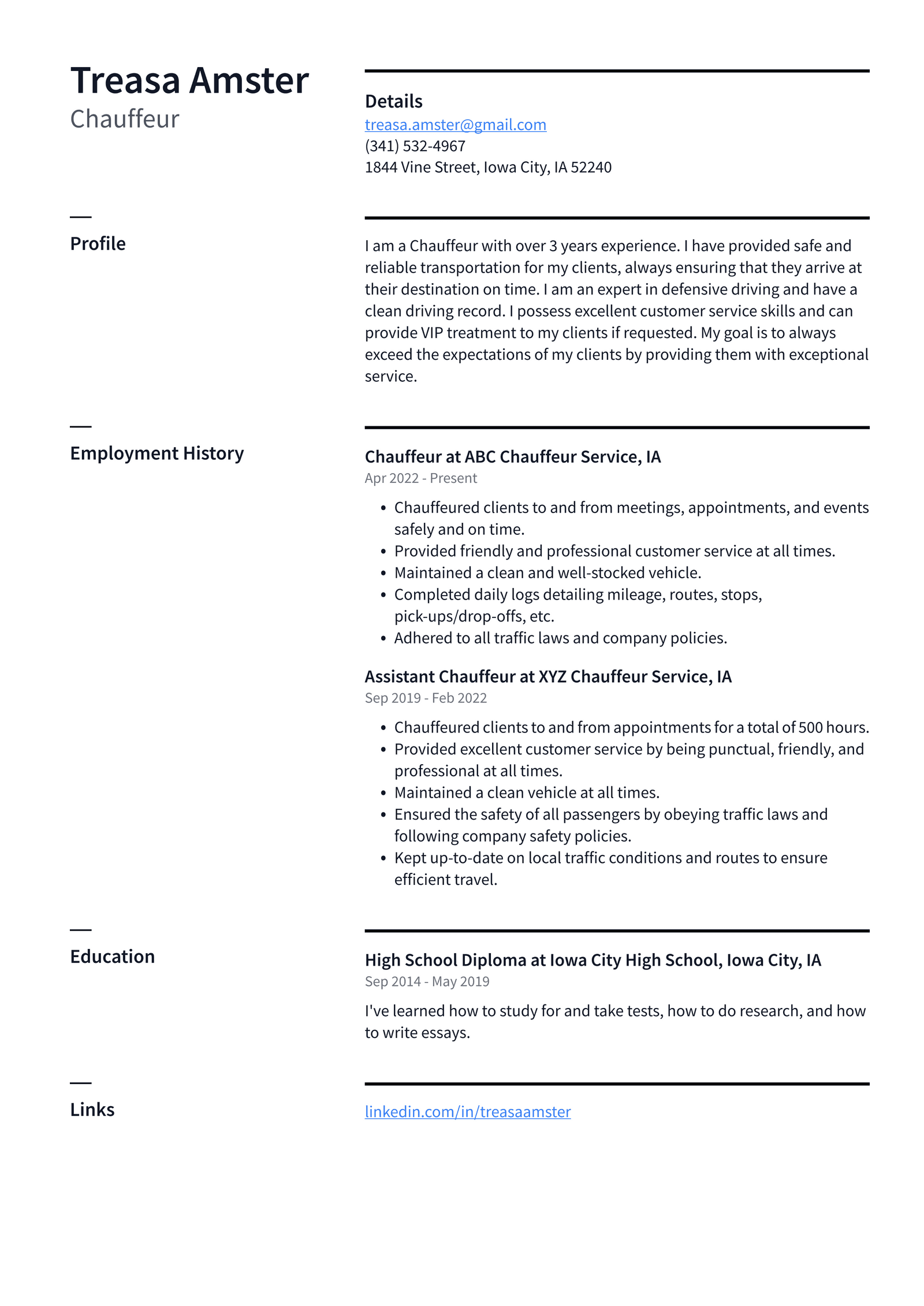 Driver Resume Example and Writing Guide - ResumeLawyer
