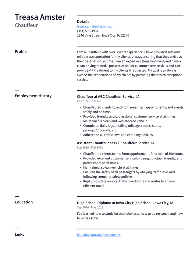 Driver Resume Example and Writing Guide - ResumeLawyer