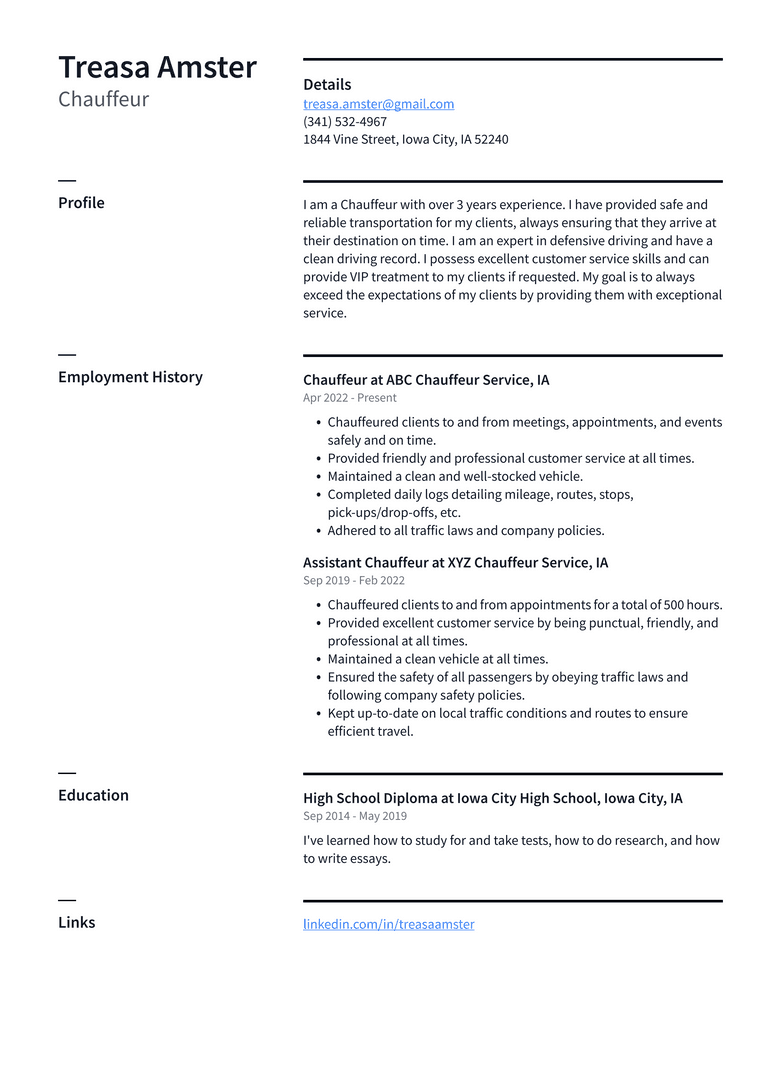 Driver Resume Example and Writing Guide - ResumeLawyer