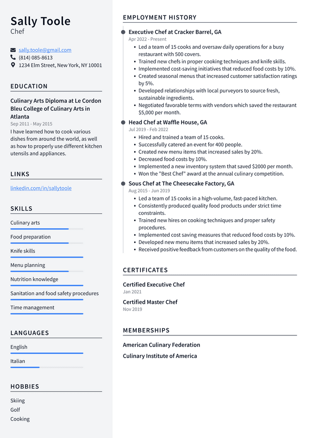 Caterer Resume Example and Writing Guide - ResumeLawyer