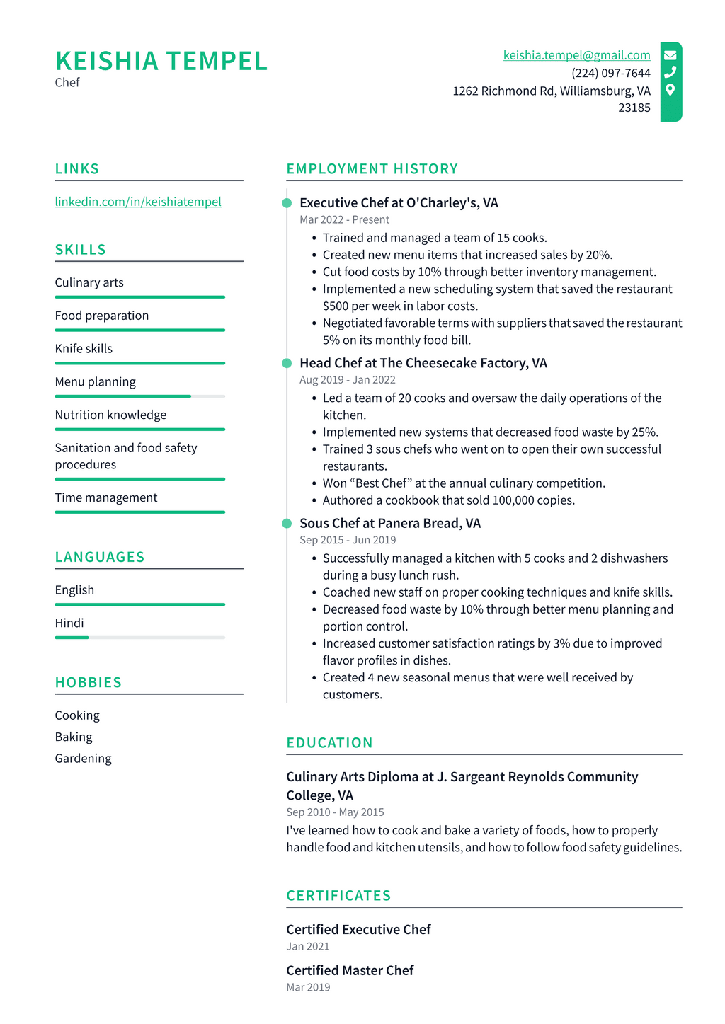 Hospitality and Catering Resume Example and Writing Guide - ResumeLawyer