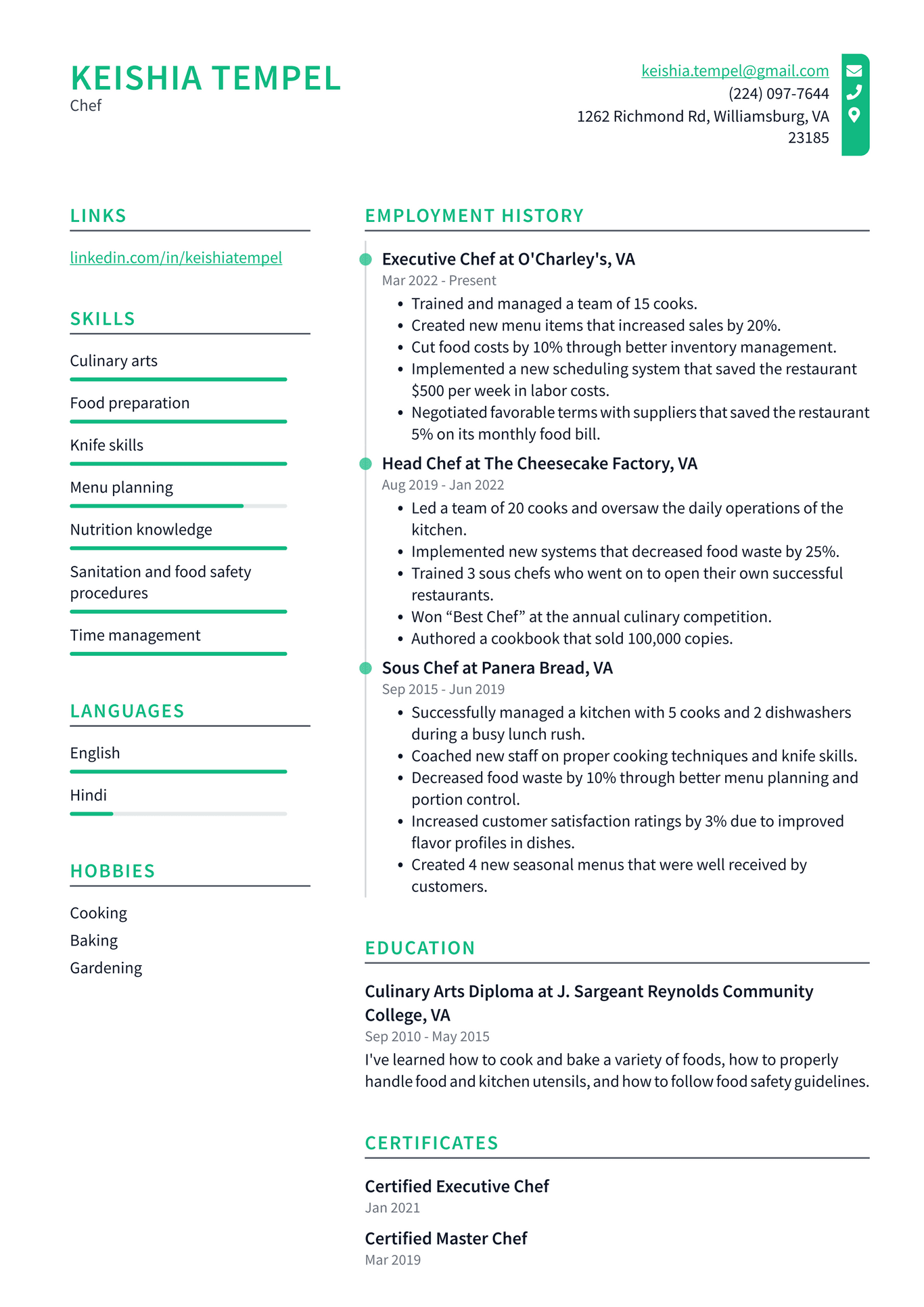 Hospitality and Catering Resume Example and Writing Guide - ResumeLawyer