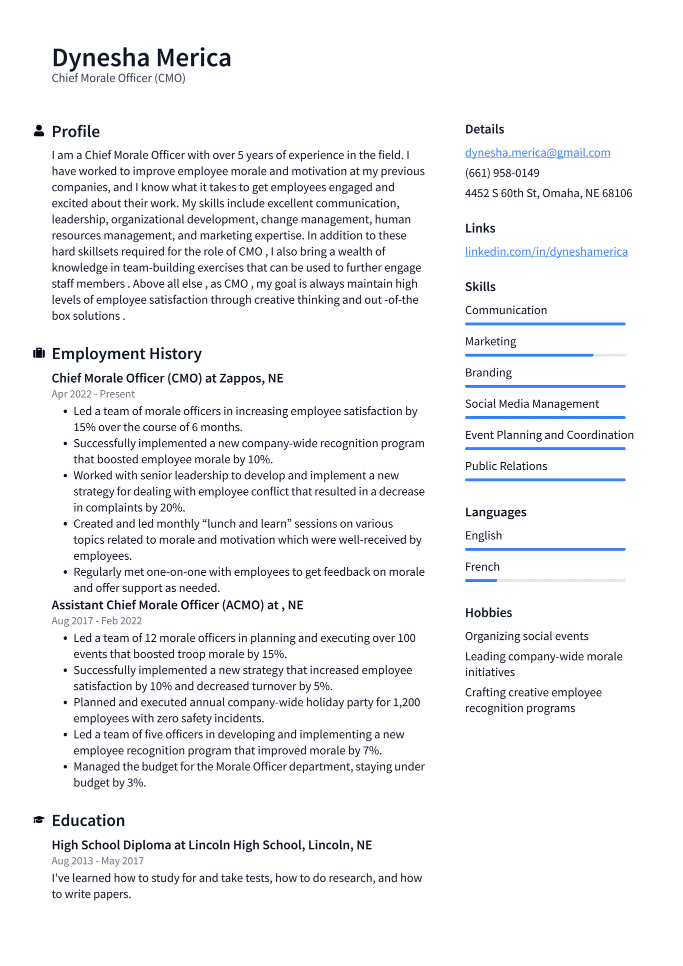Chief Happiness Officer (CHO) Resume Example and Writing Guide ...
