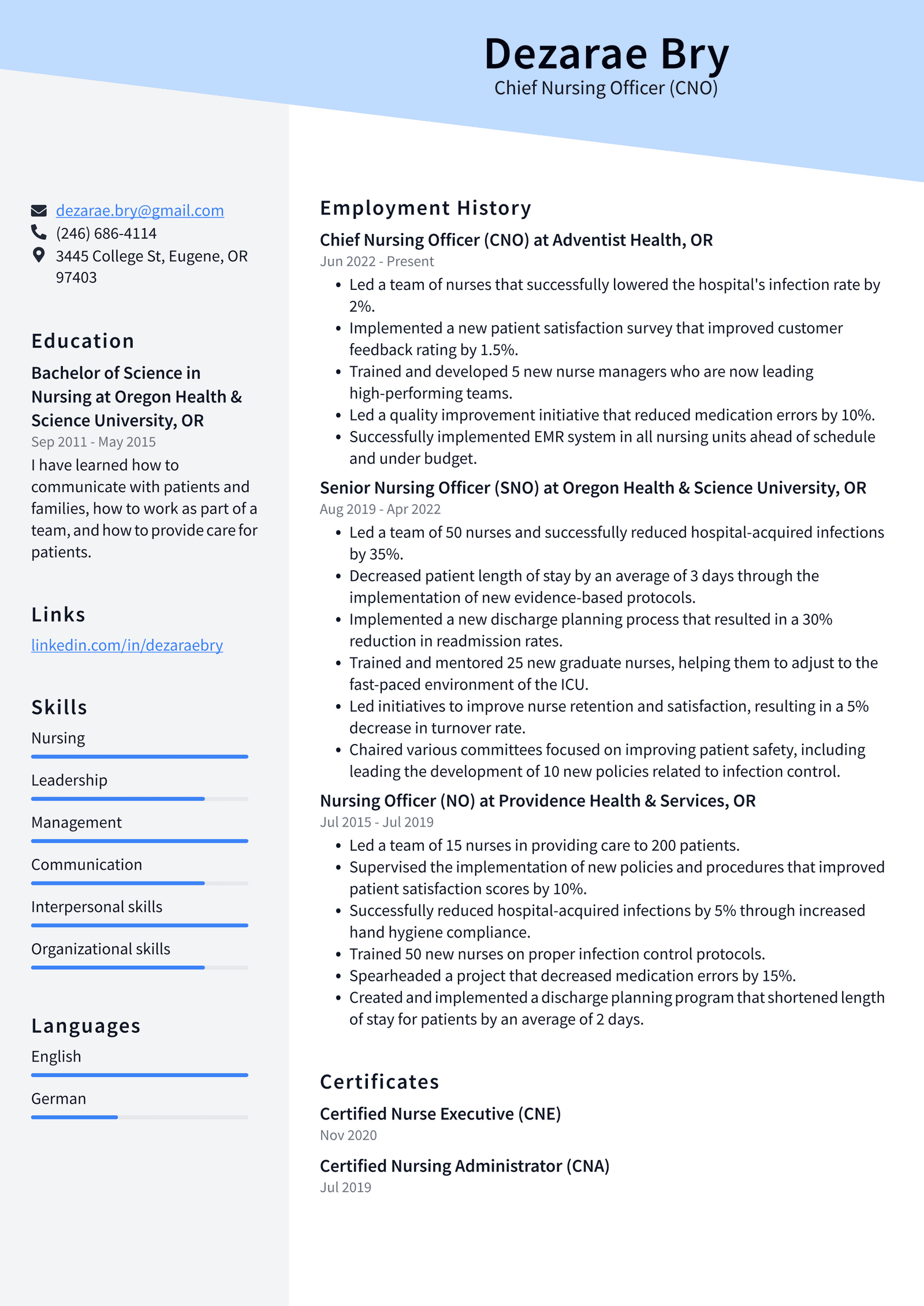 Health Care Administration Resume Example and Writing Guide