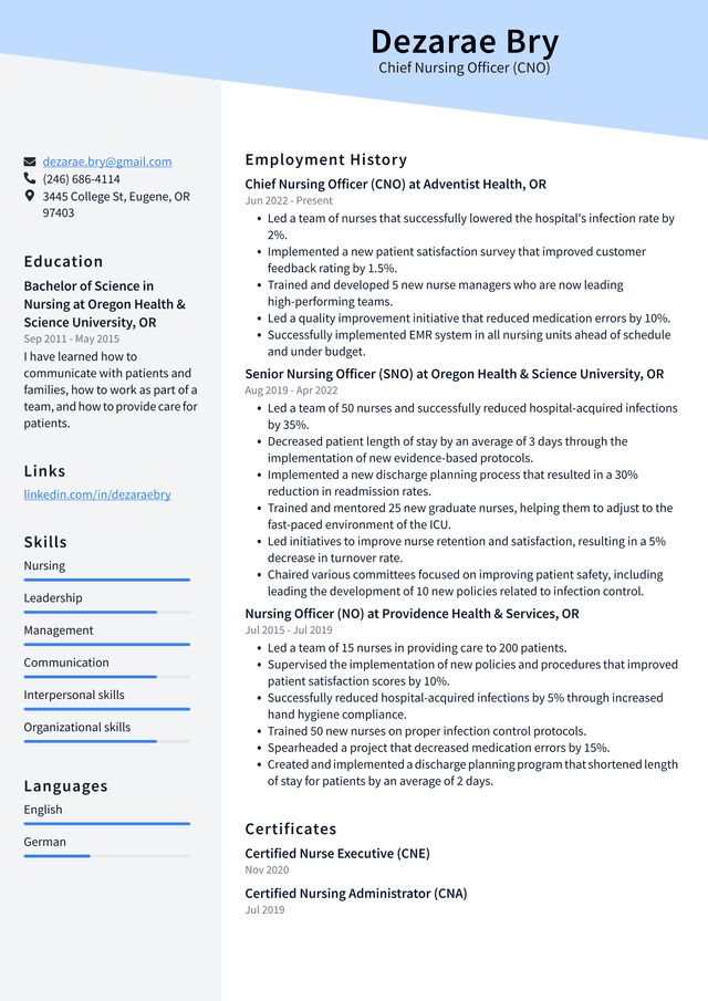 Health Care Administration Resume Example and Writing Guide