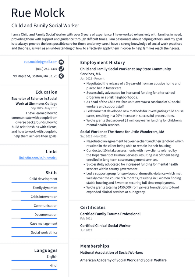 Social Work Resume Example and Writing Guide - ResumeLawyer