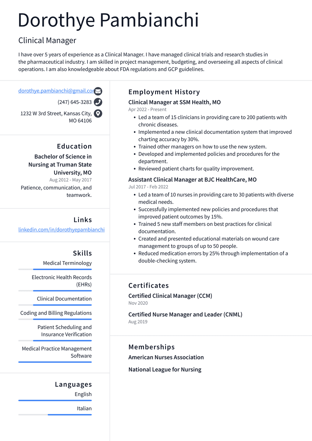 Medical Office Manager Resume Example and Writing Guide