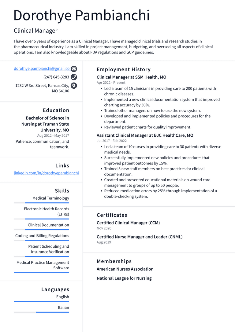 Medical Office Manager Resume Example and Writing Guide