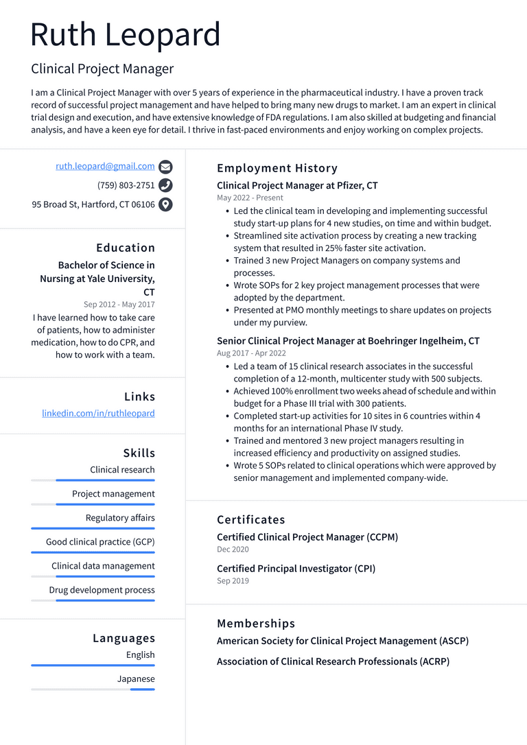 Healthcare Project Manager Resume Example and Writing Guide