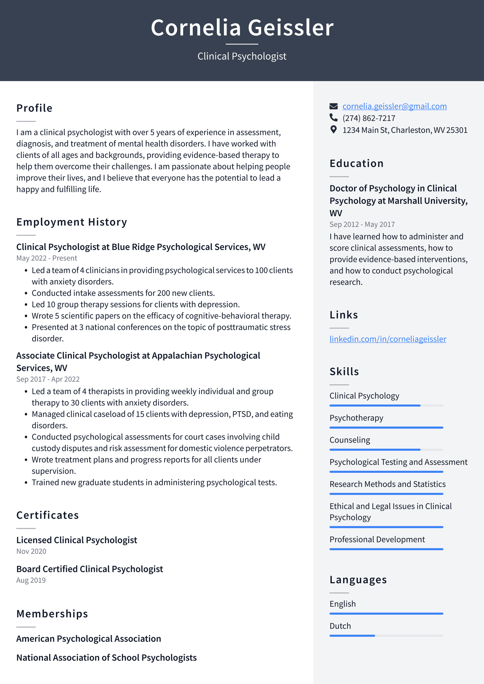 Psychotherapist Resume Example and Writing Guide - ResumeLawyer