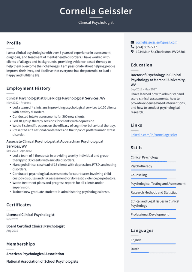 Psychotherapist Resume Example and Writing Guide - ResumeLawyer