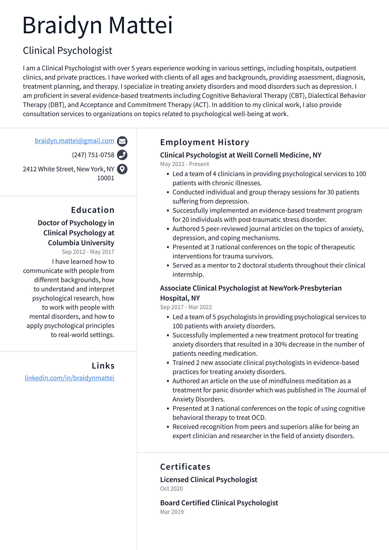 Child Psychologist Resume Example and Writing Guide - ResumeLawyer