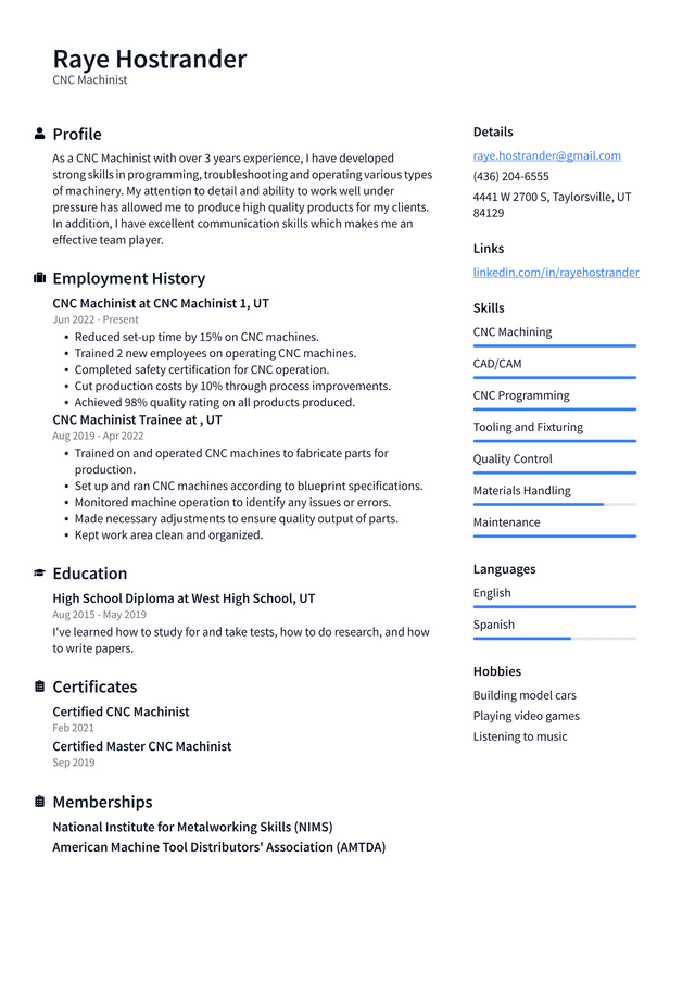 Machine Operator Resume Example and Writing Guide - ResumeLawyer