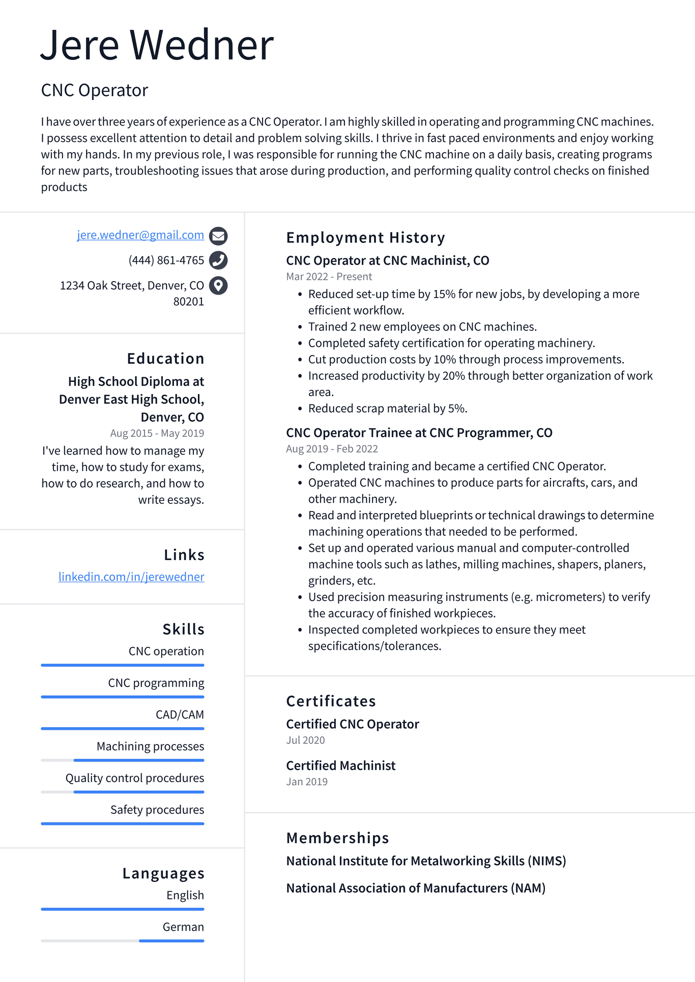 Machine Operator Resume Example and Writing Guide - ResumeLawyer