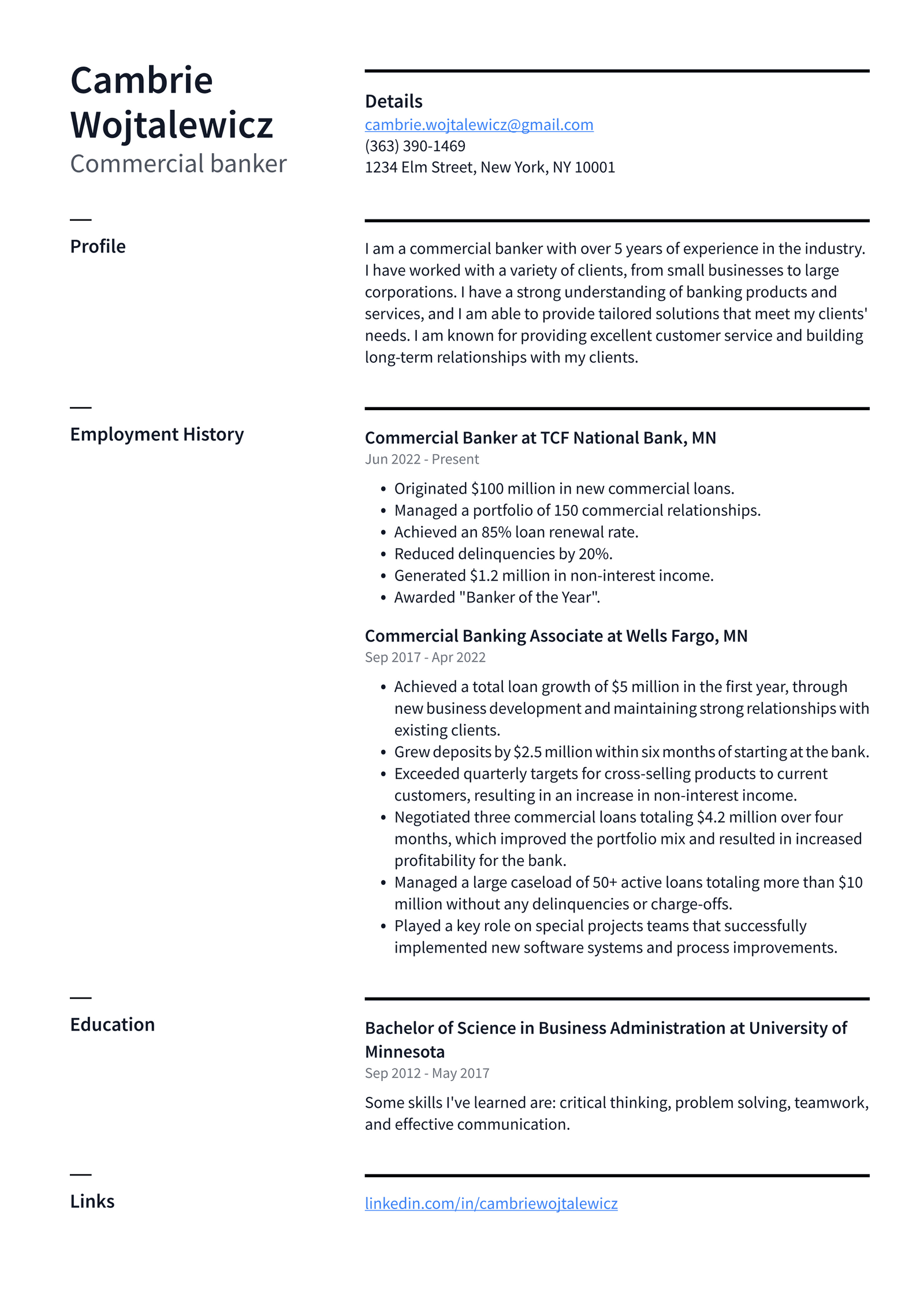 Banker Resume Example and Writing Guide - ResumeLawyer
