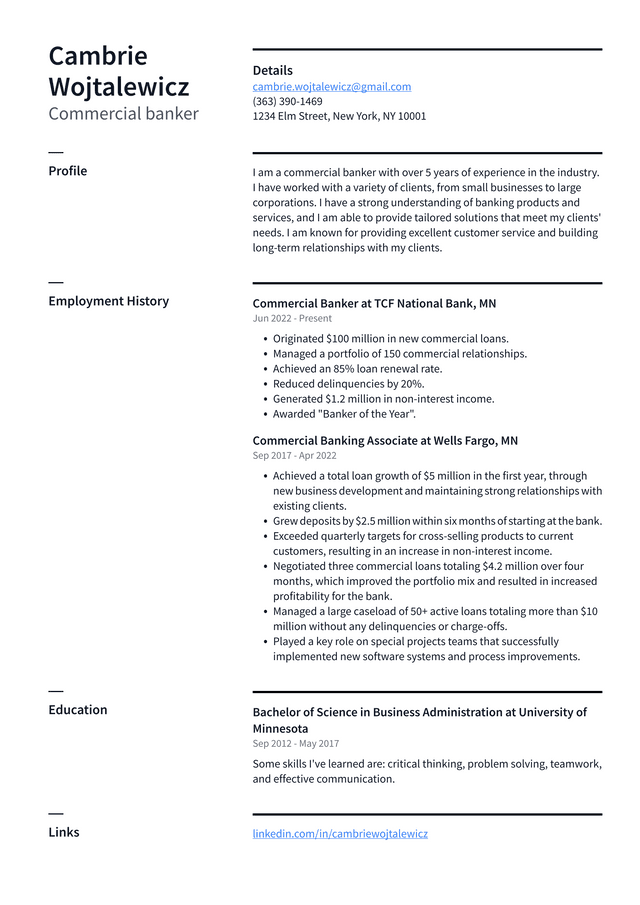 Banker Resume Example and Writing Guide - ResumeLawyer