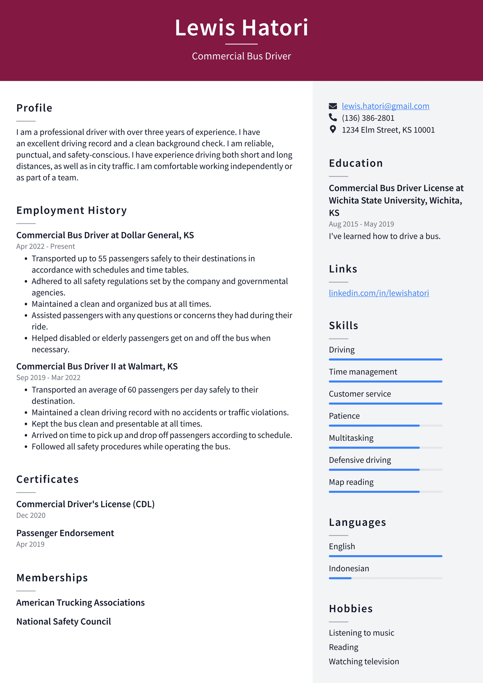 Bus Driver Resume Example and Writing Guide - ResumeLawyer