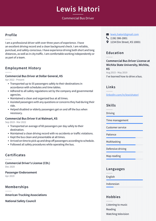 Bus Driver Resume Example and Writing Guide - ResumeLawyer