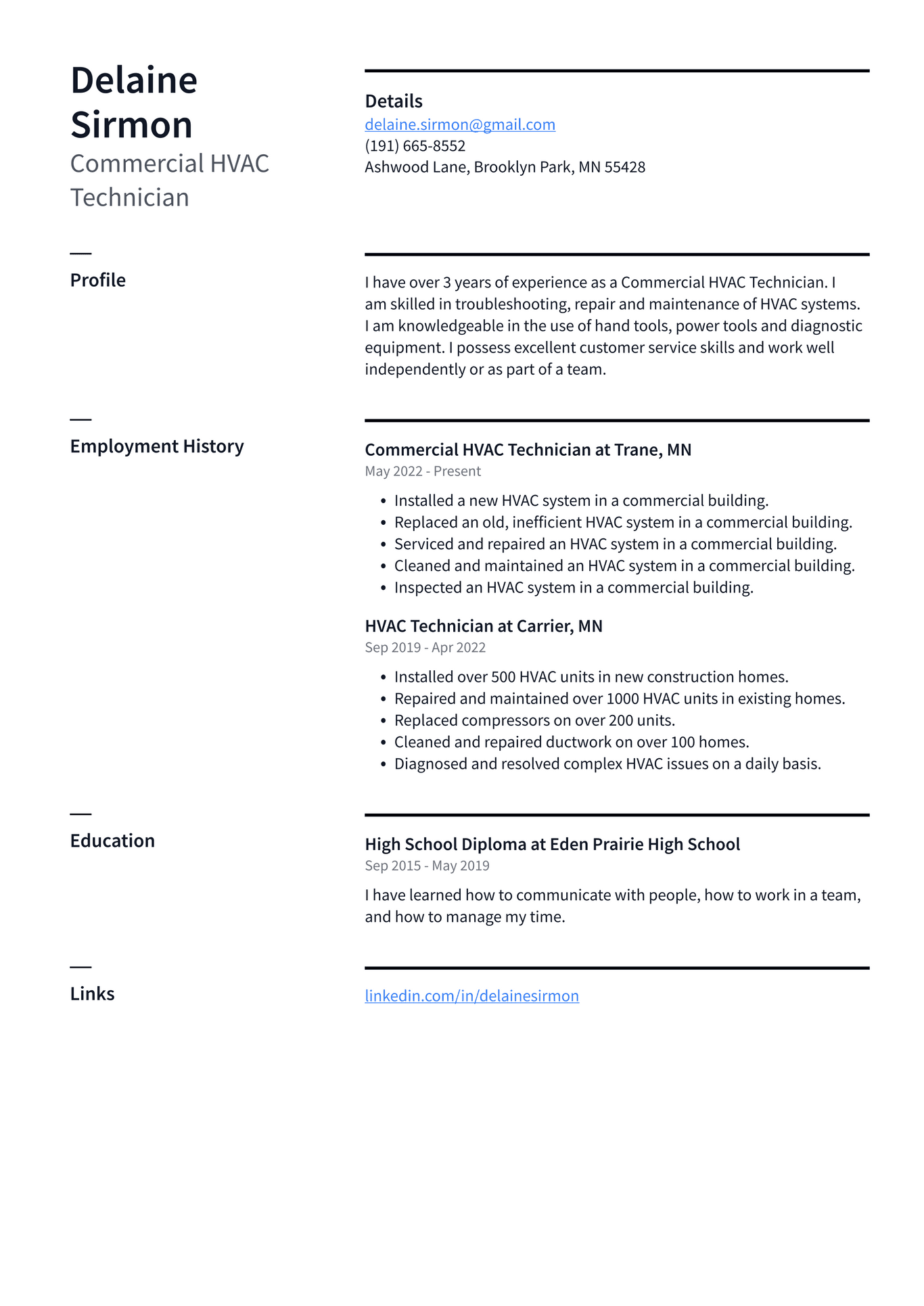 HVAC Technician Resume Example and Writing Guide - ResumeLawyer