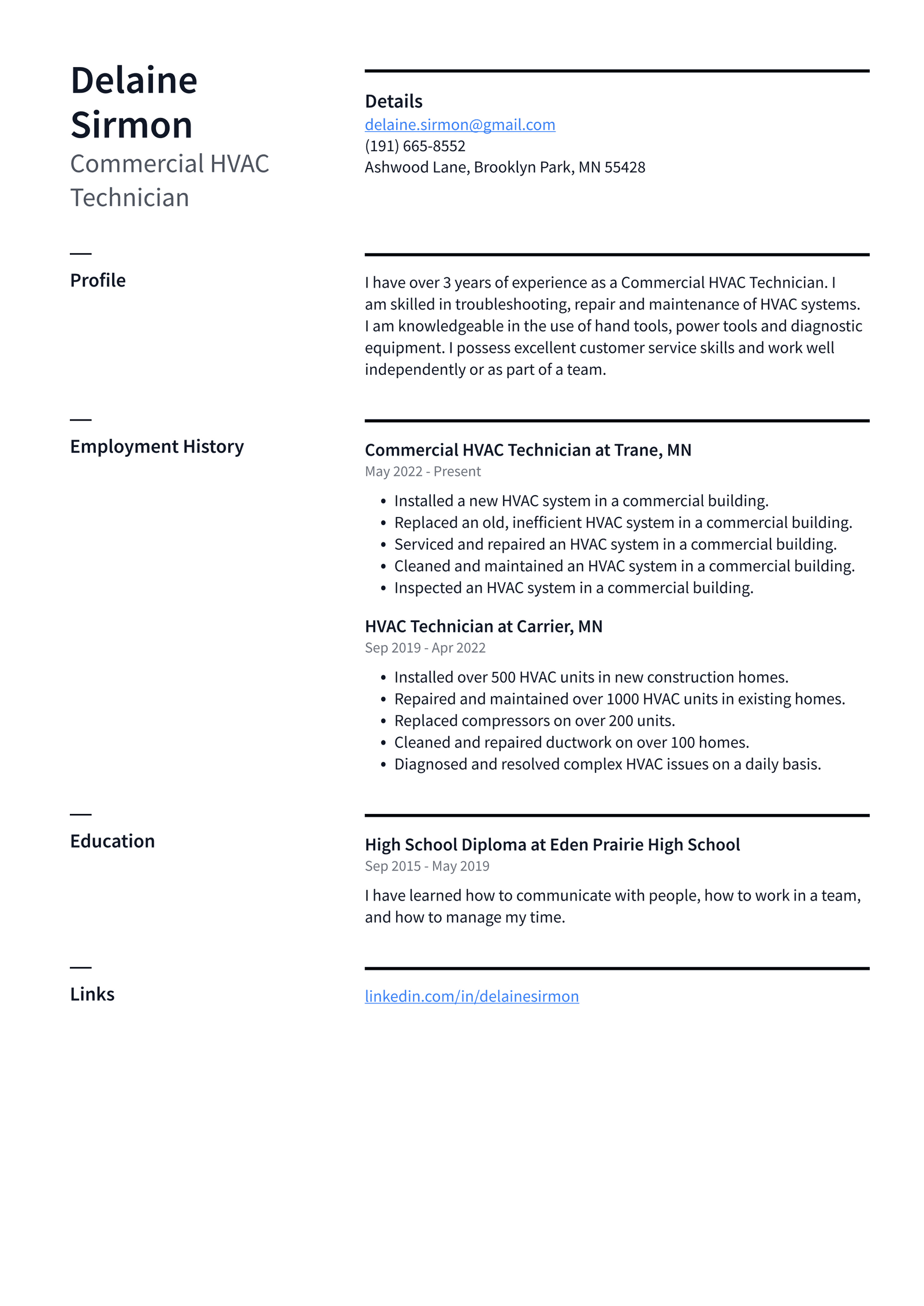 HVAC Technician Resume Example and Writing Guide - ResumeLawyer