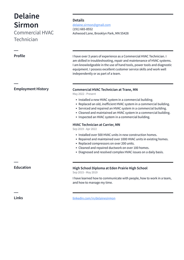 HVAC Technician Resume Example and Writing Guide - ResumeLawyer