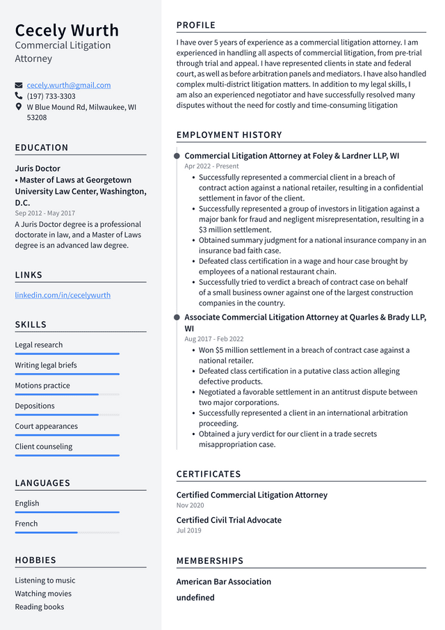 Lawyer Resume Example and Writing Guide - ResumeLawyer