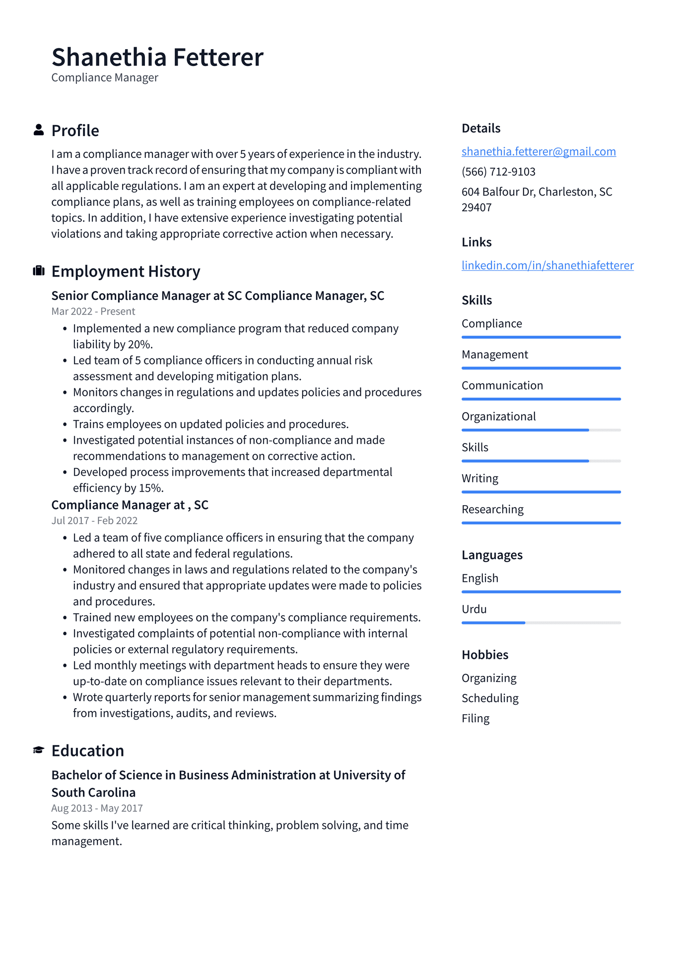 Compliance Officer Resume Example and Writing Guide - ResumeLawyer