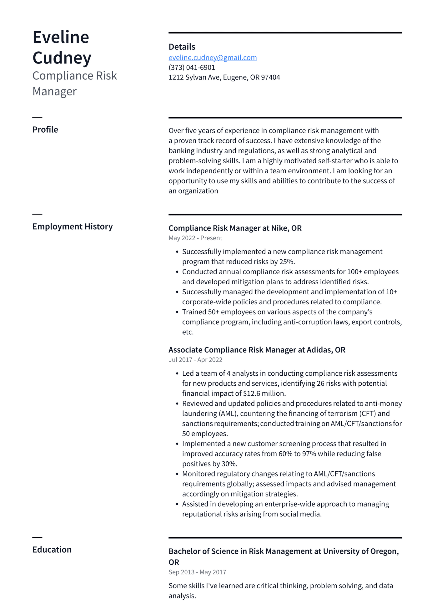 Compliance Officer Resume Example and Writing Guide - ResumeLawyer