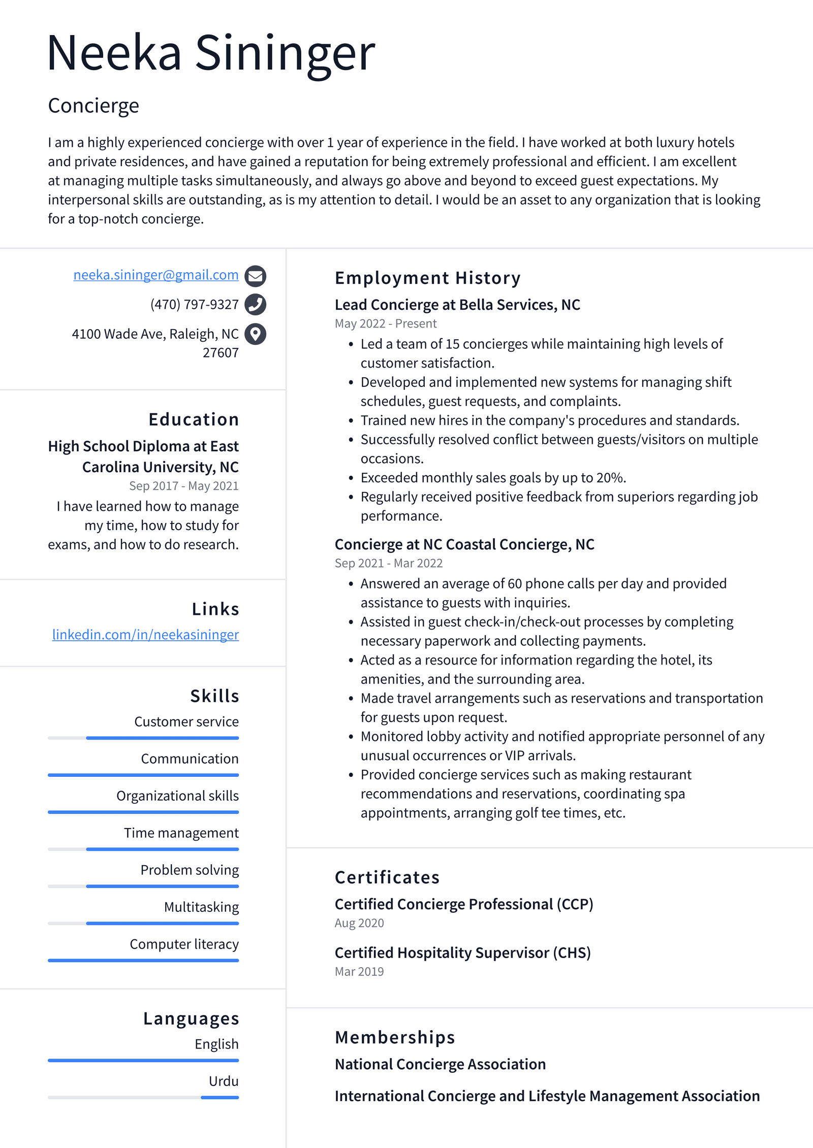 Concierge Resume Example and Writing Guide - ResumeLawyer