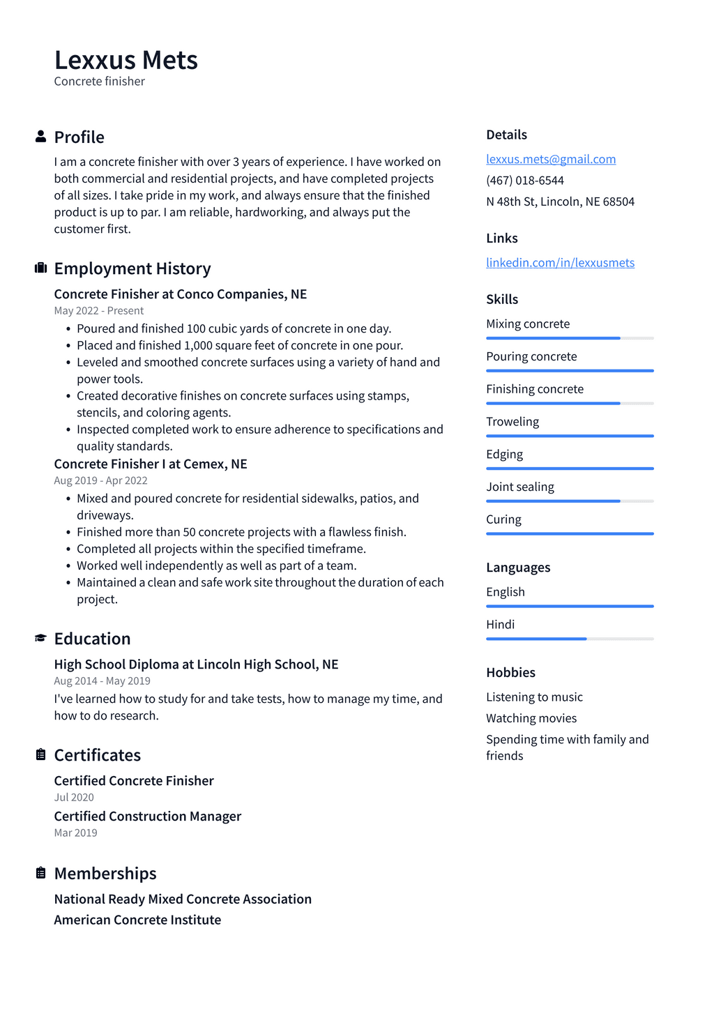 Cement Mason Resume Example and Writing Guide - ResumeLawyer