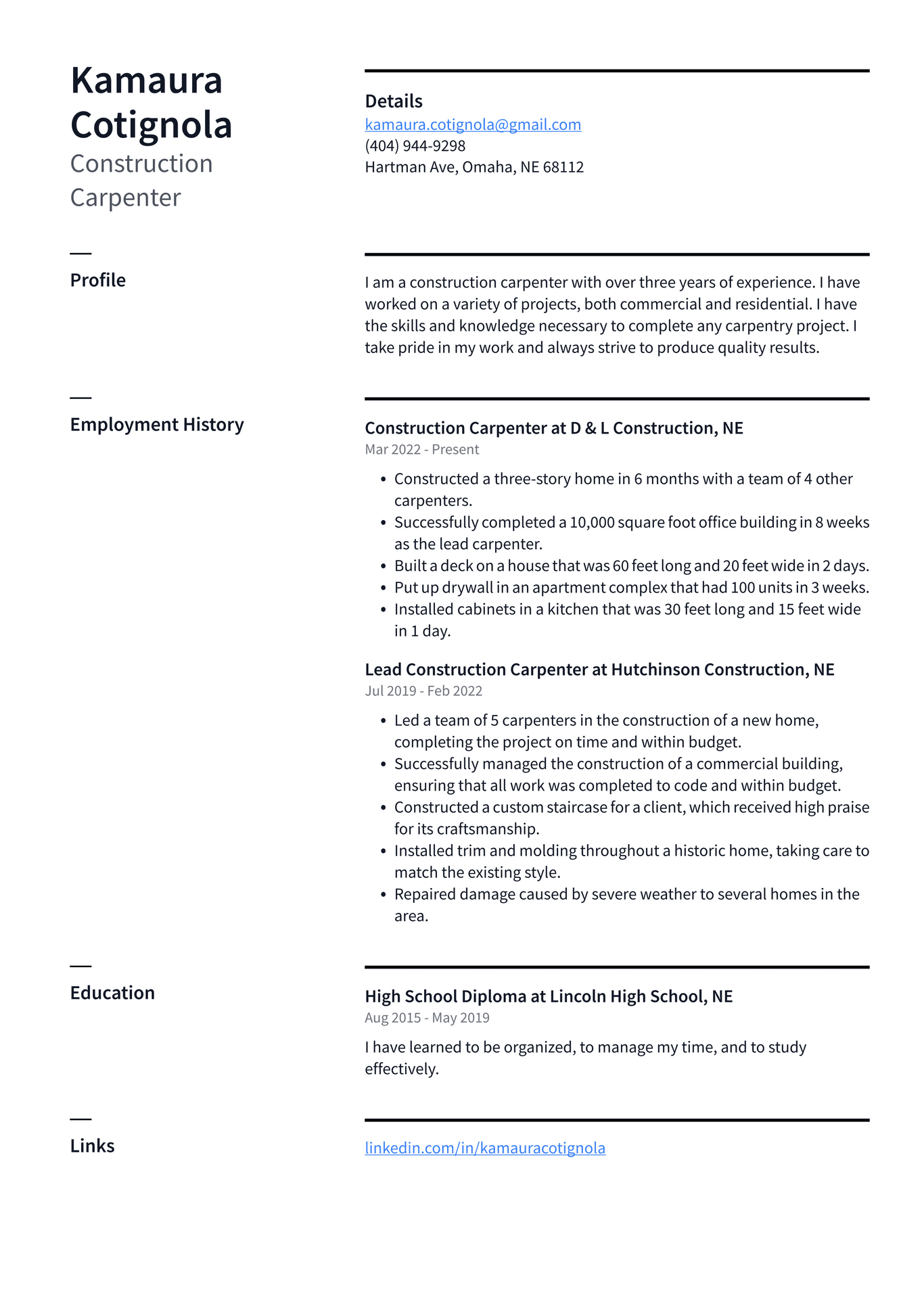 Carpenter Resume Example and Writing Guide - ResumeLawyer