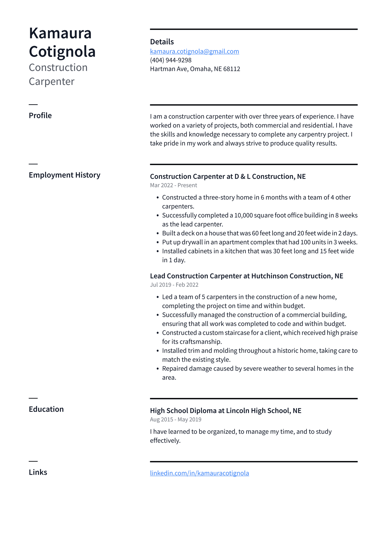 Carpenter Resume Example and Writing Guide - ResumeLawyer