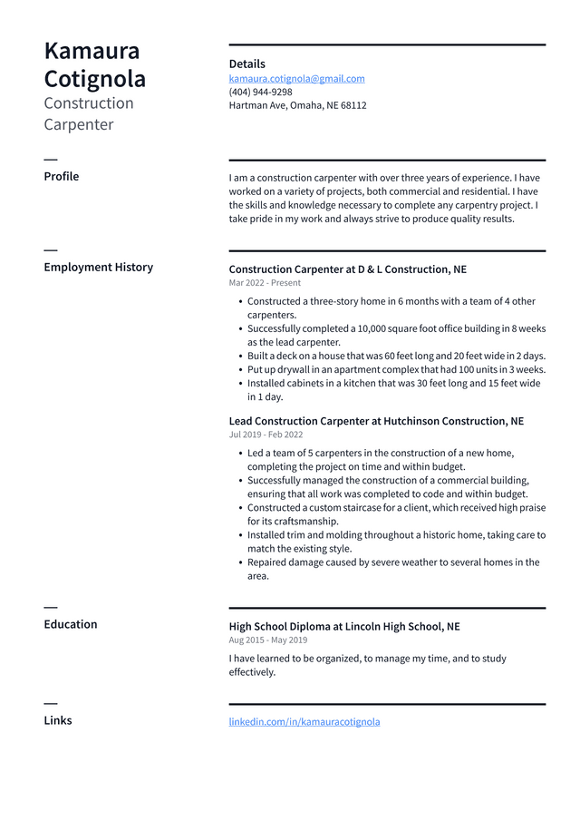 Carpenter Resume Example and Writing Guide - ResumeLawyer