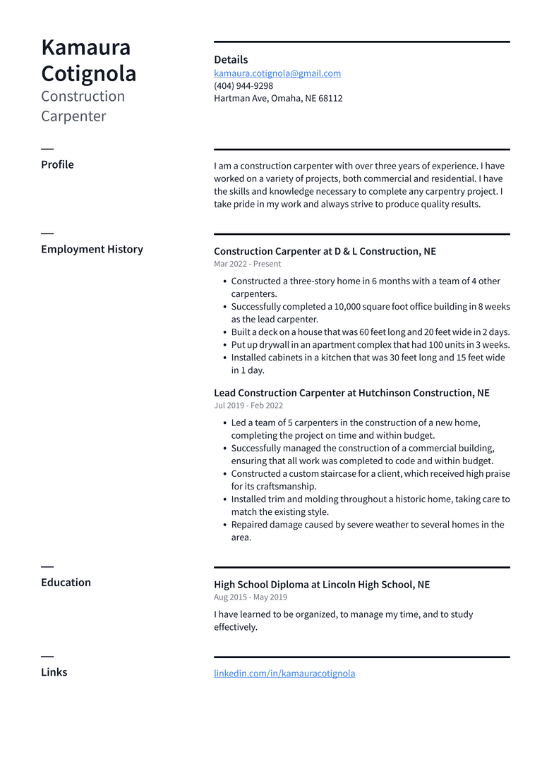 Carpenter Resume Example and Writing Guide - ResumeLawyer