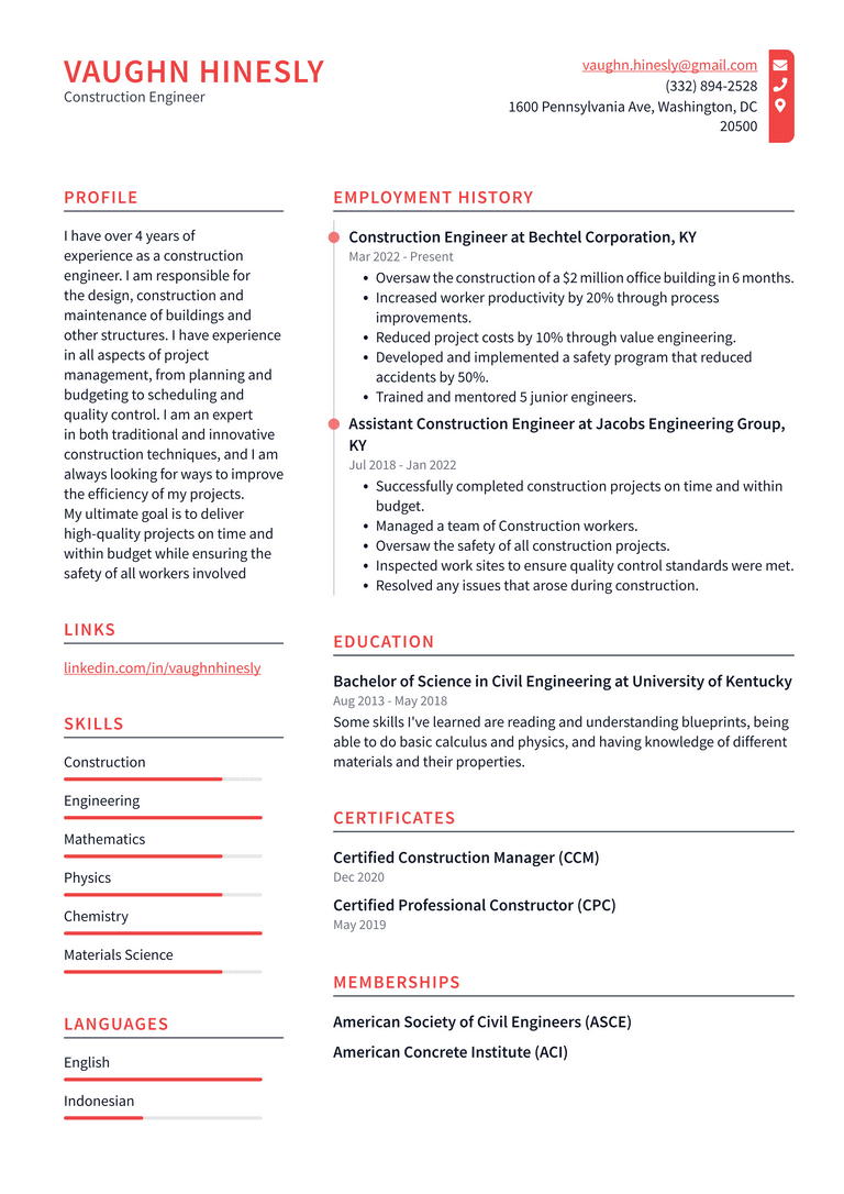 Construction Manager Resume Example and Writing Guide