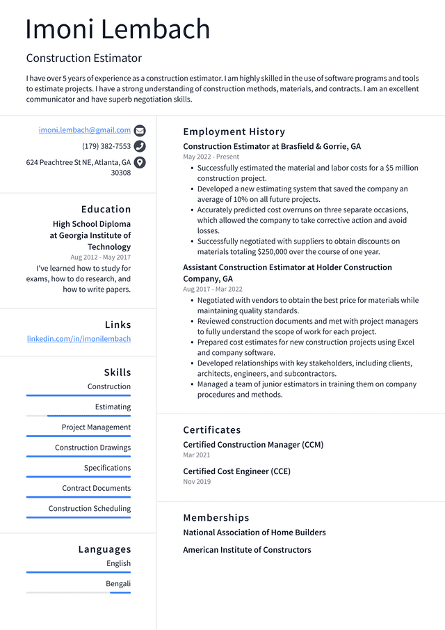 Construction Worker Resume Example and Writing Guide