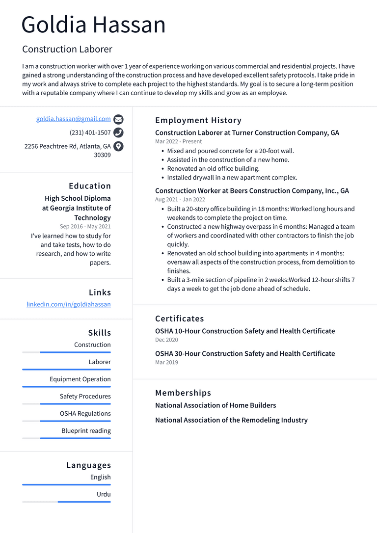 Construction Manager Resume Example and Writing Guide