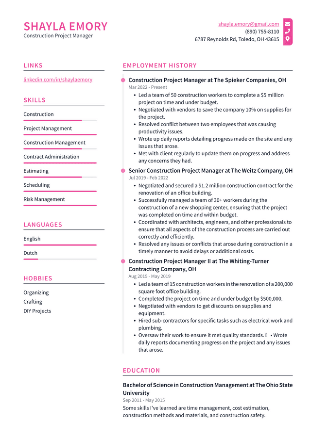 Construction Worker Resume Example and Writing Guide