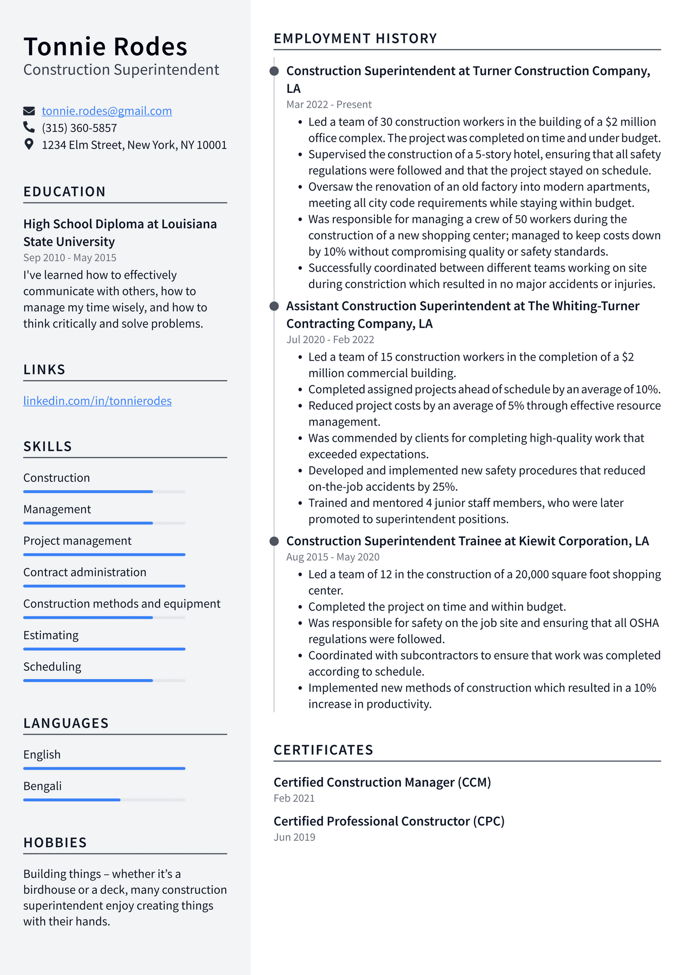 Construction Worker Resume Example and Writing Guide