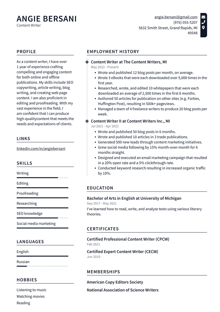 Blog Writer Resume Example and Writing Guide - ResumeLawyer