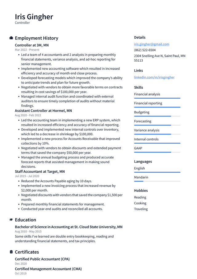 Accountant Resume Example and Writing Guide - ResumeLawyer