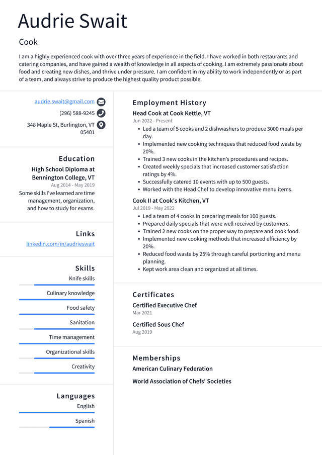 Caterer Resume Example and Writing Guide - ResumeLawyer
