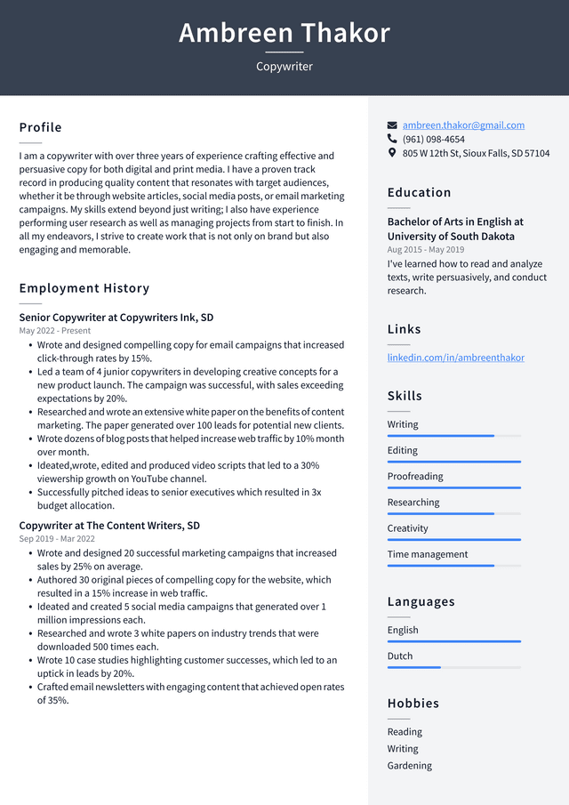 Blog Writer Resume Example and Writing Guide - ResumeLawyer