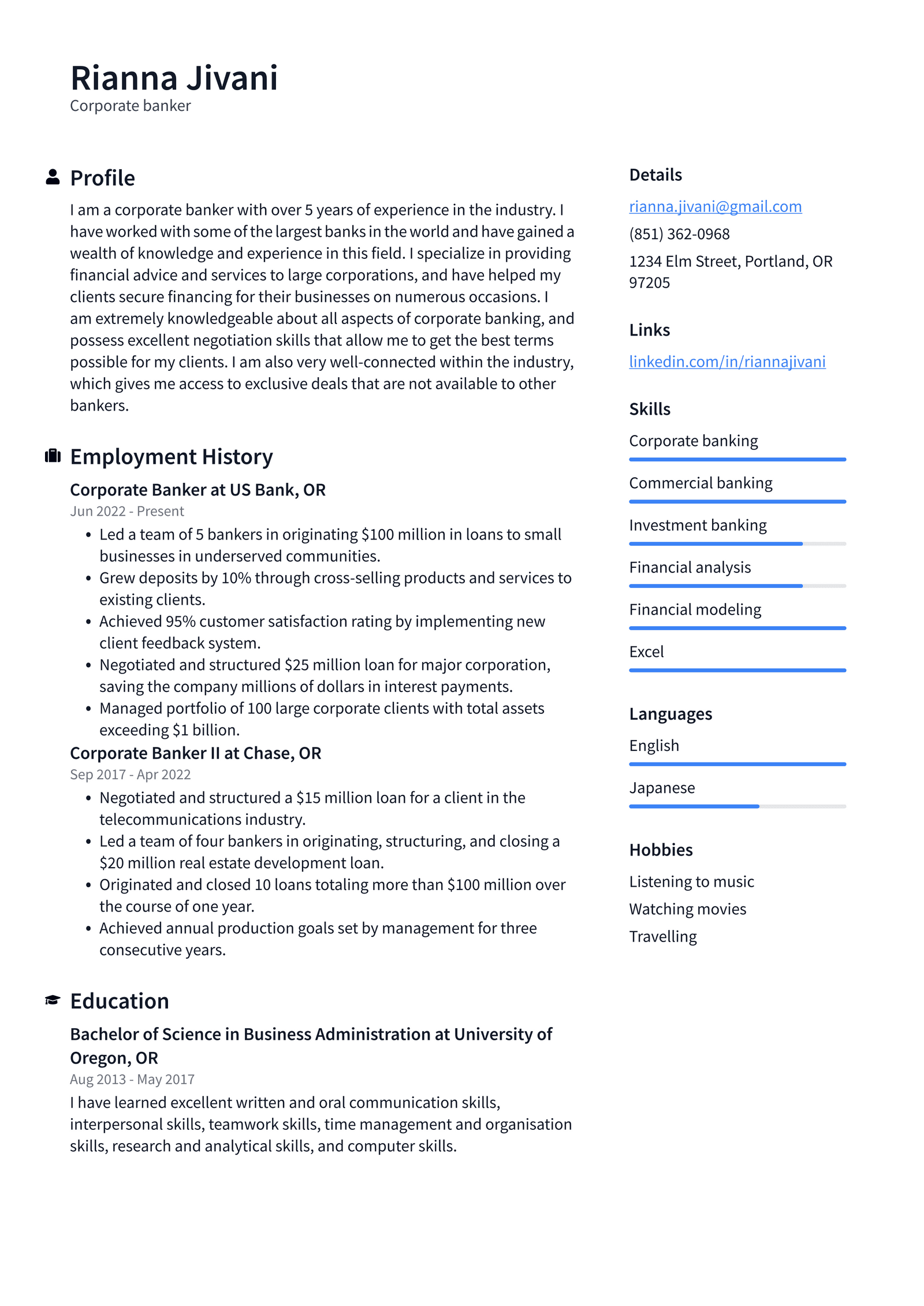 Banker Resume Example and Writing Guide - ResumeLawyer